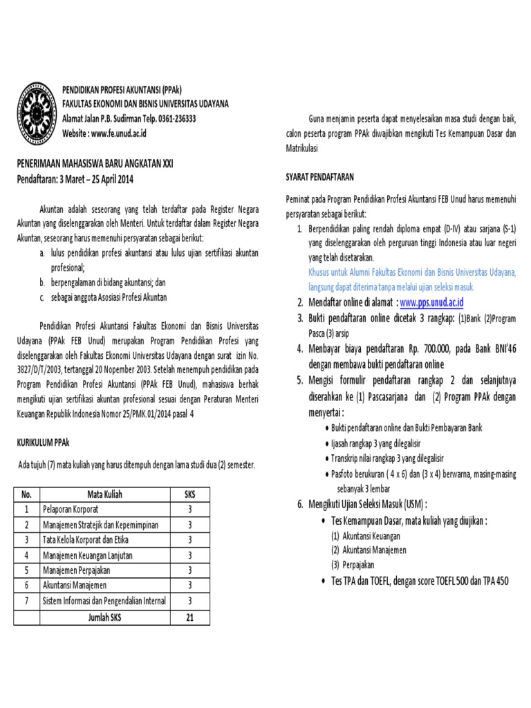 Brosur Penerimaan Mahasiswa Baru PPAK 2014 | PDF