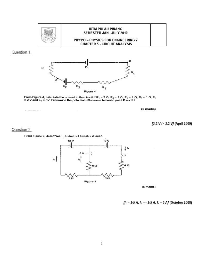 Circuit Analysis Questions and Solutions | PDF | Quantity | Mechanics