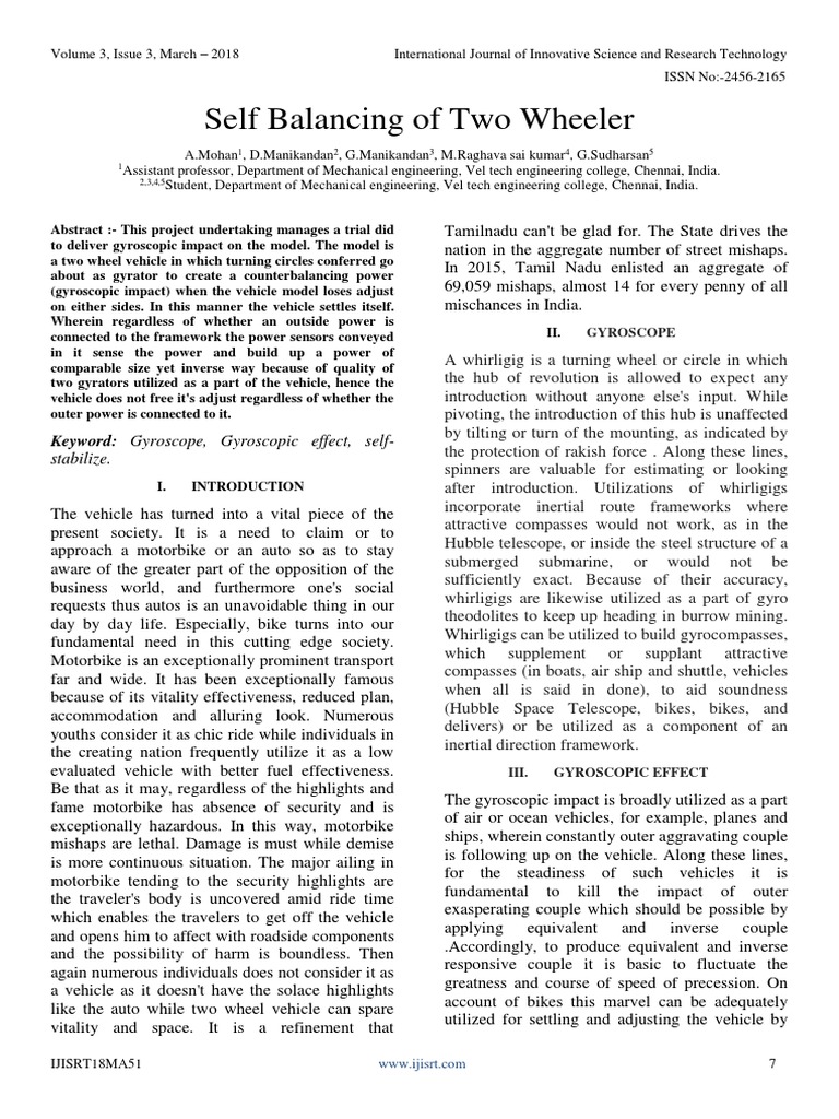 Self Balancing of Two Wheeler | PDF | Gyroscope | Motion (Physics)