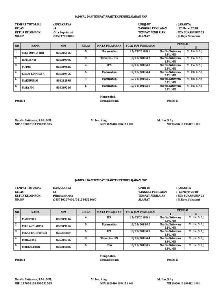 Contoh JADWAL PKP | PDF