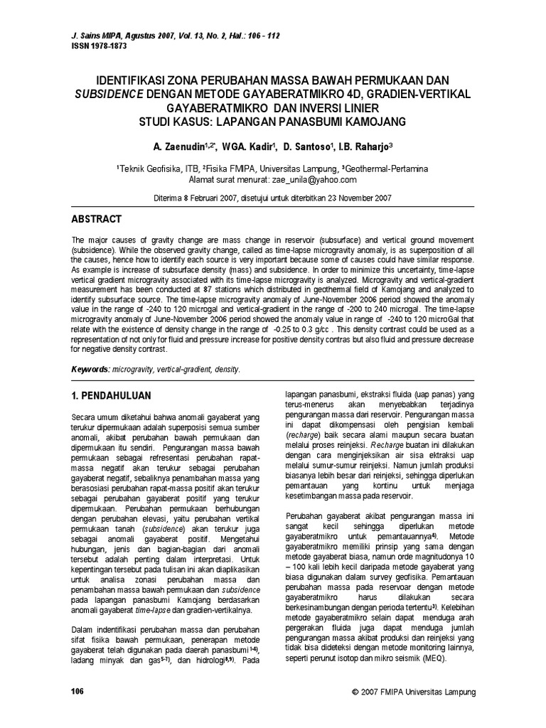 Subsidence Dengan Metode Gayaberatmikro 4D, Gradien-Vertikal | PDF ...