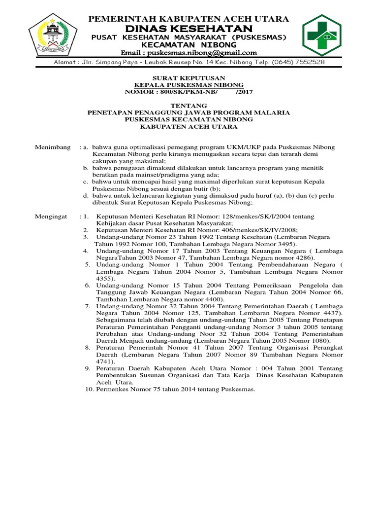 SK Pemegang Program Malaria 2017 | PDF