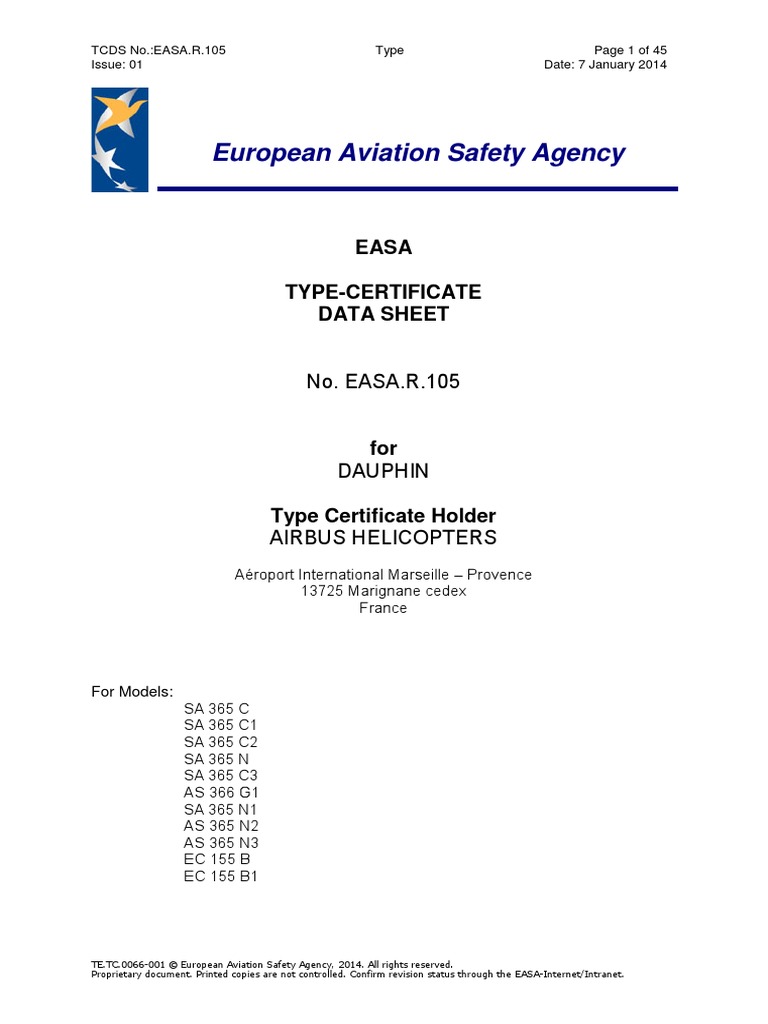EASA TCDS R.105 - Airbus - Helicopters - SA365 AS365 EC155 01 07012014 ...