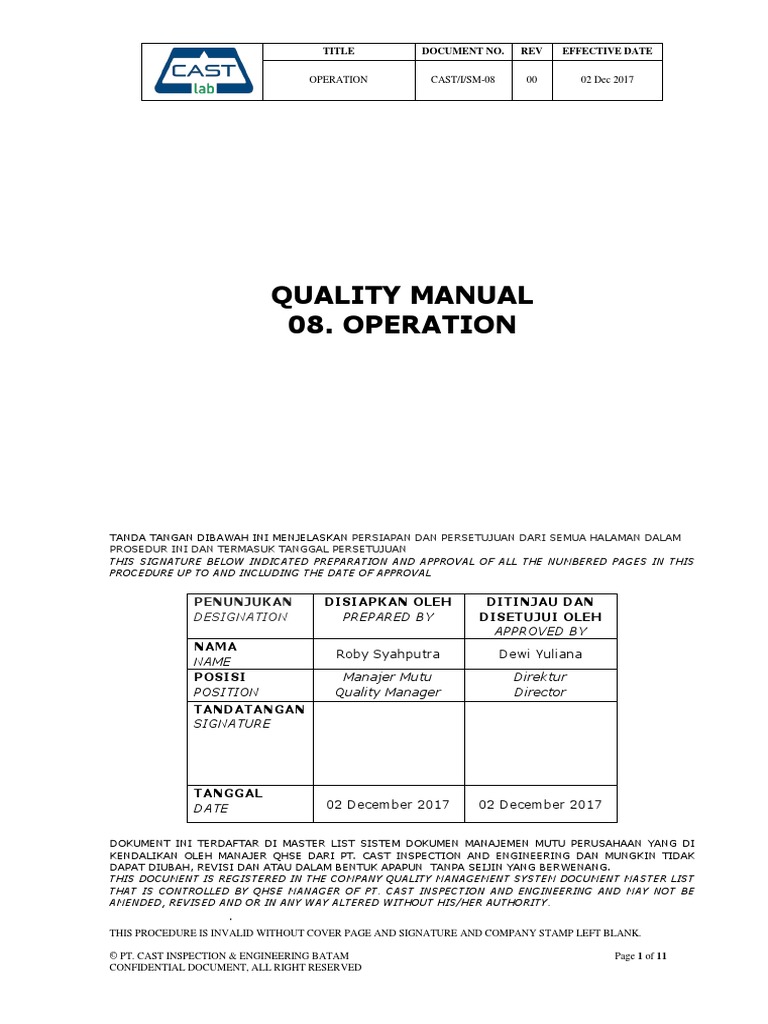 Quality Manual 08. Operation: Title Document No. REV Effective Date ...