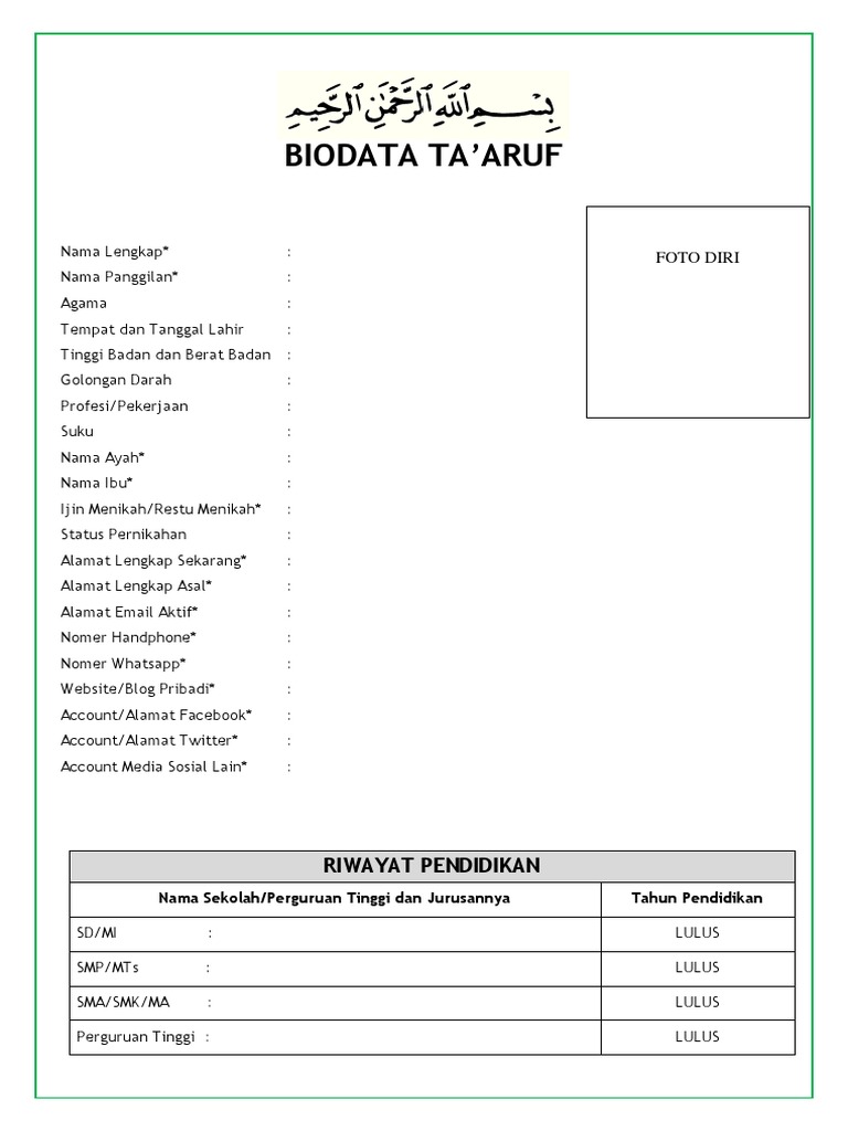 Template Biodata Taaruf - by YNS | PDF