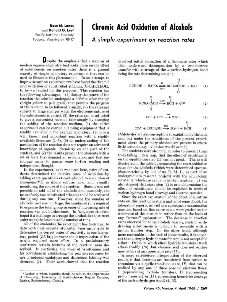 Chromic Acid Oxidation of Alcohols | PDF | Alcohol | Chemical Reactions
