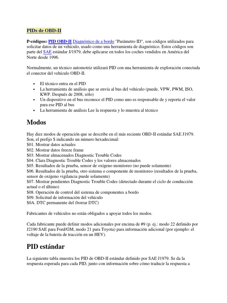 PIDs de OBD-II | PDF | Poco | Acelerador