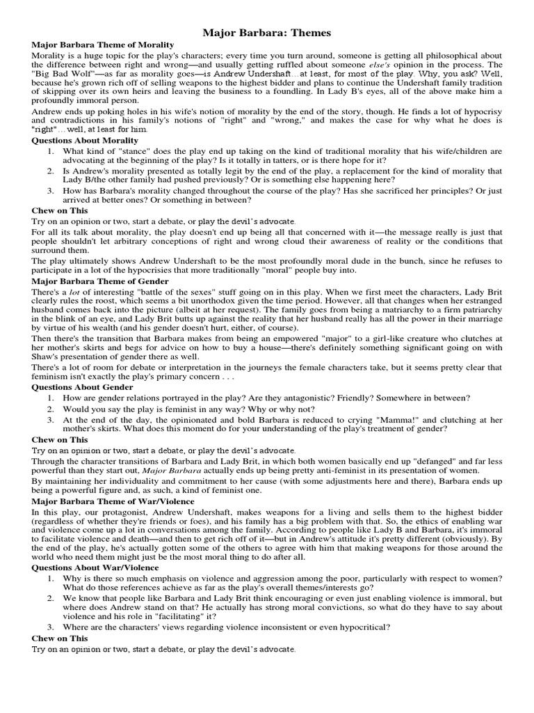 Major Barbara | PDF | Morality | Gender