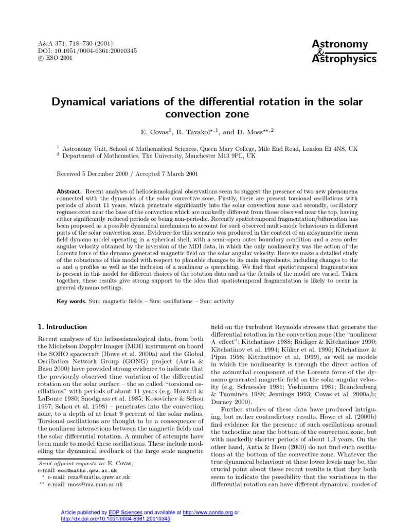 Covas E. 2001 - Dynamical Variations of The Differential Rotation in ...