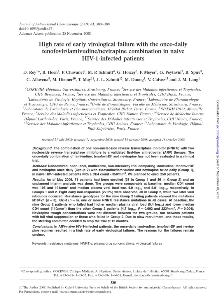 Early Virological Failures in HIV Regimen | PDF | Management Of Hiv ...