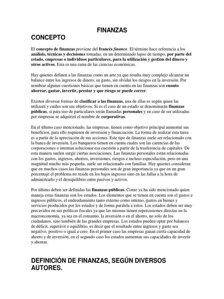 Definición y Concepto de Finanzas | PDF | Inversiones | Ahorro