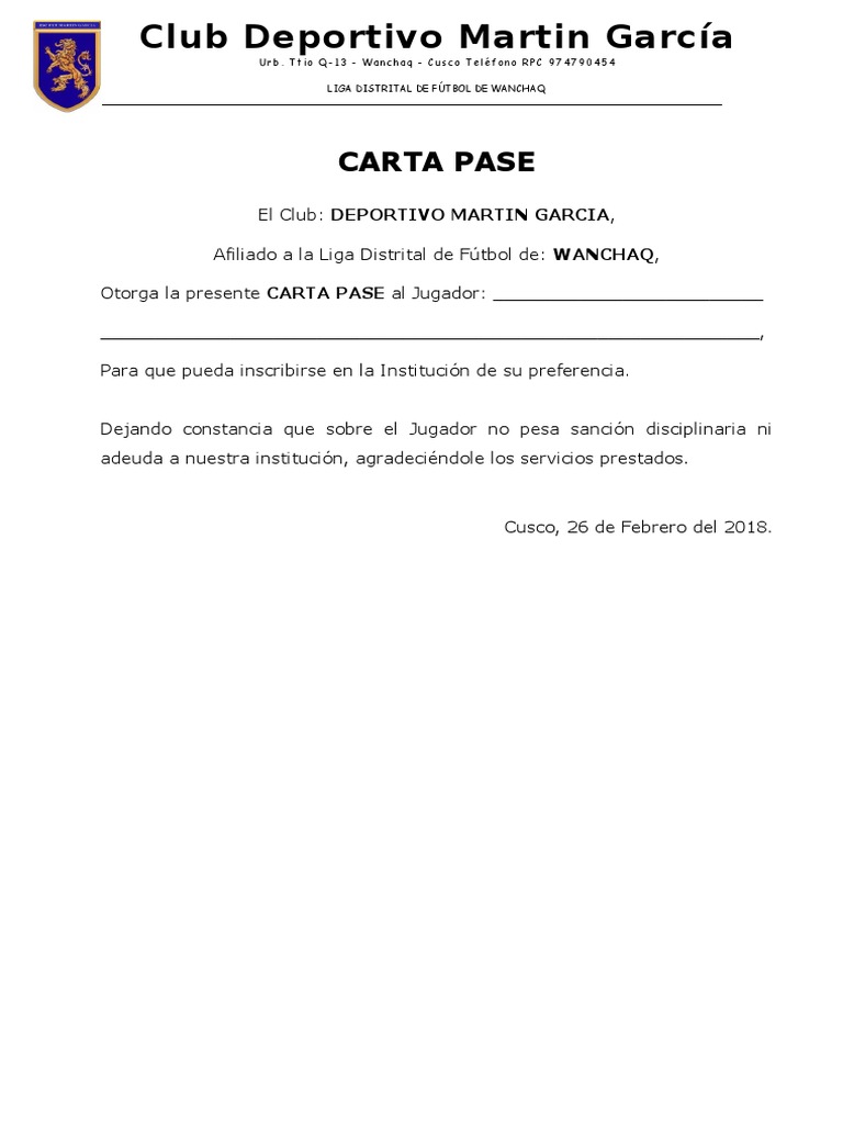 Modelo Carta Pase | PDF