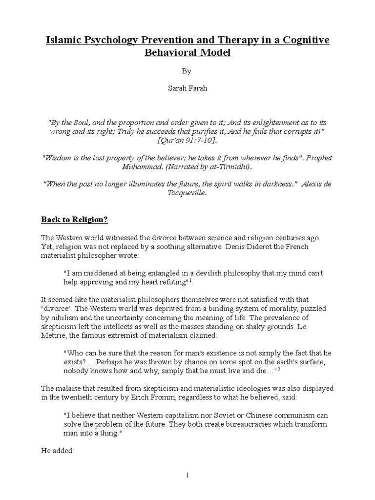 Islamic Psychology Prevention and Therapy in A Cognitive Behavioral ...