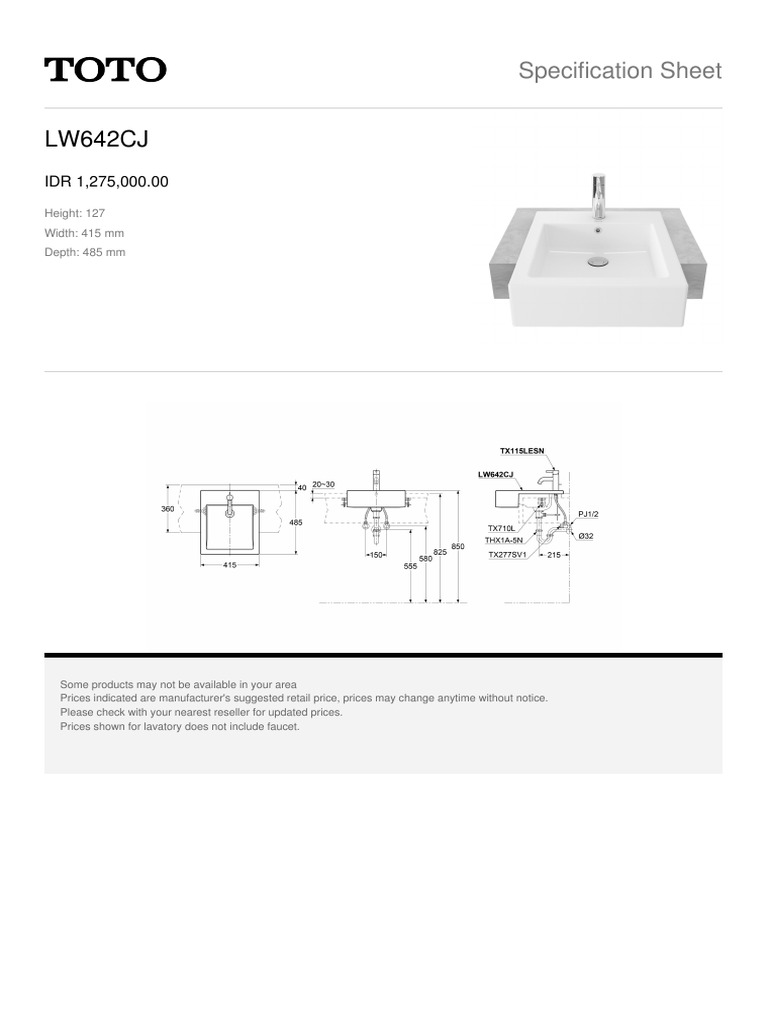 Wastafel Toto LW 642 CJ | PDF
