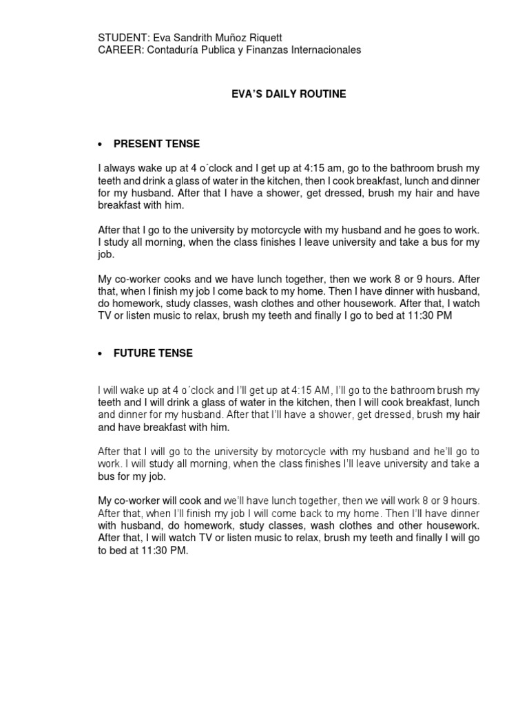 2017-05-10 Daily Routine - Muñoz Eva | PDF | Meal | Eating Behaviors Of ...