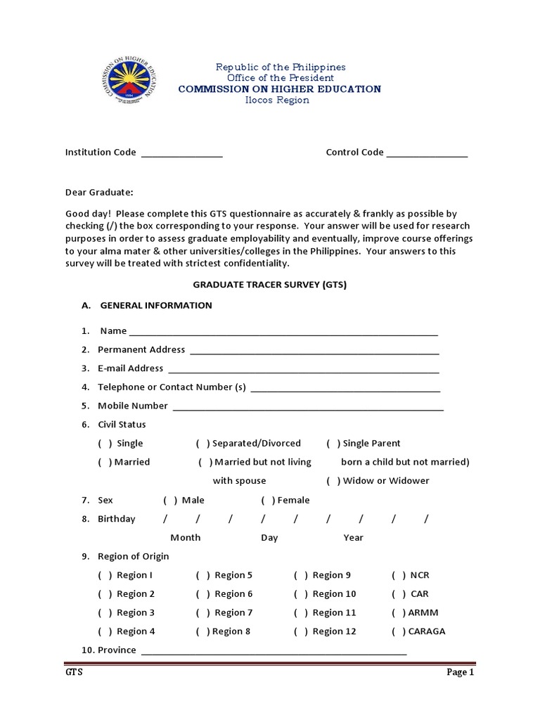 Graduate Tracer Survey Questionnaire | PDF | Academic Degree | Master's ...