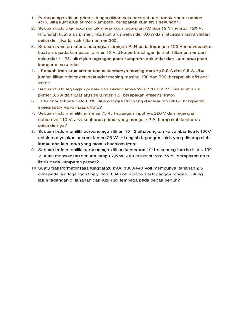 Soal Transformator | PDF | Metode & Bahan Ajar