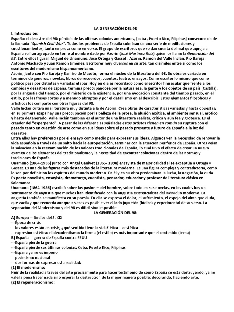 La Generación del 98 en España | PDF | Historia | Clásicos