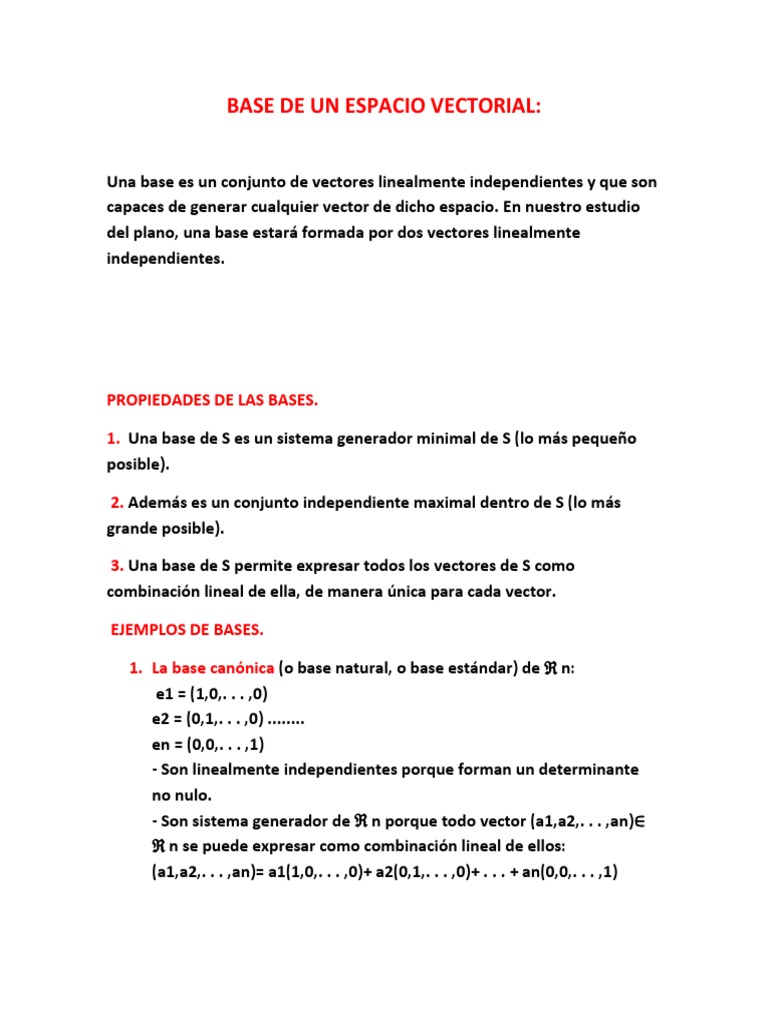 Fundamentos de las bases vectoriales | PDF | Base (álgebra lineal ...