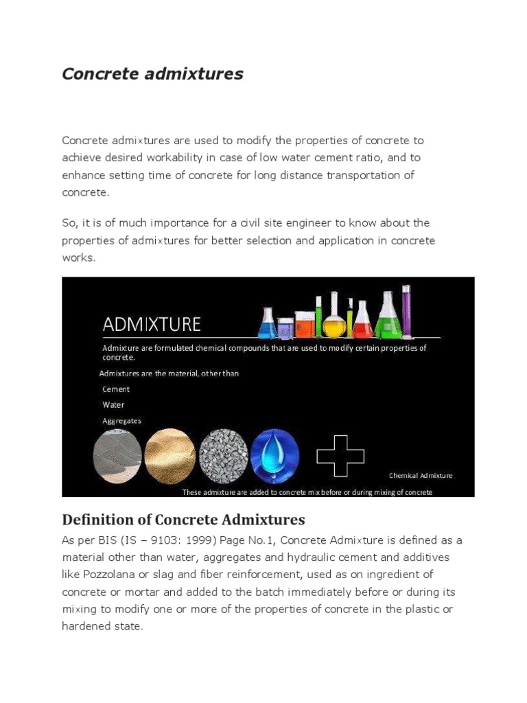 Definition of Concrete Admixtures | PDF | Concrete | Chemistry