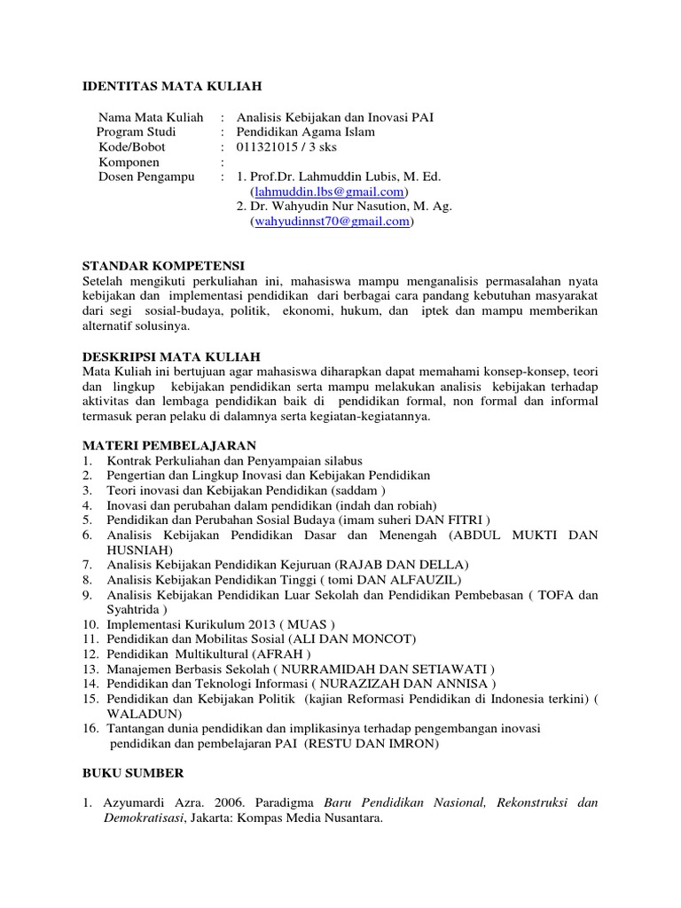 Silabus S2 PAI Tarbiyah | PDF