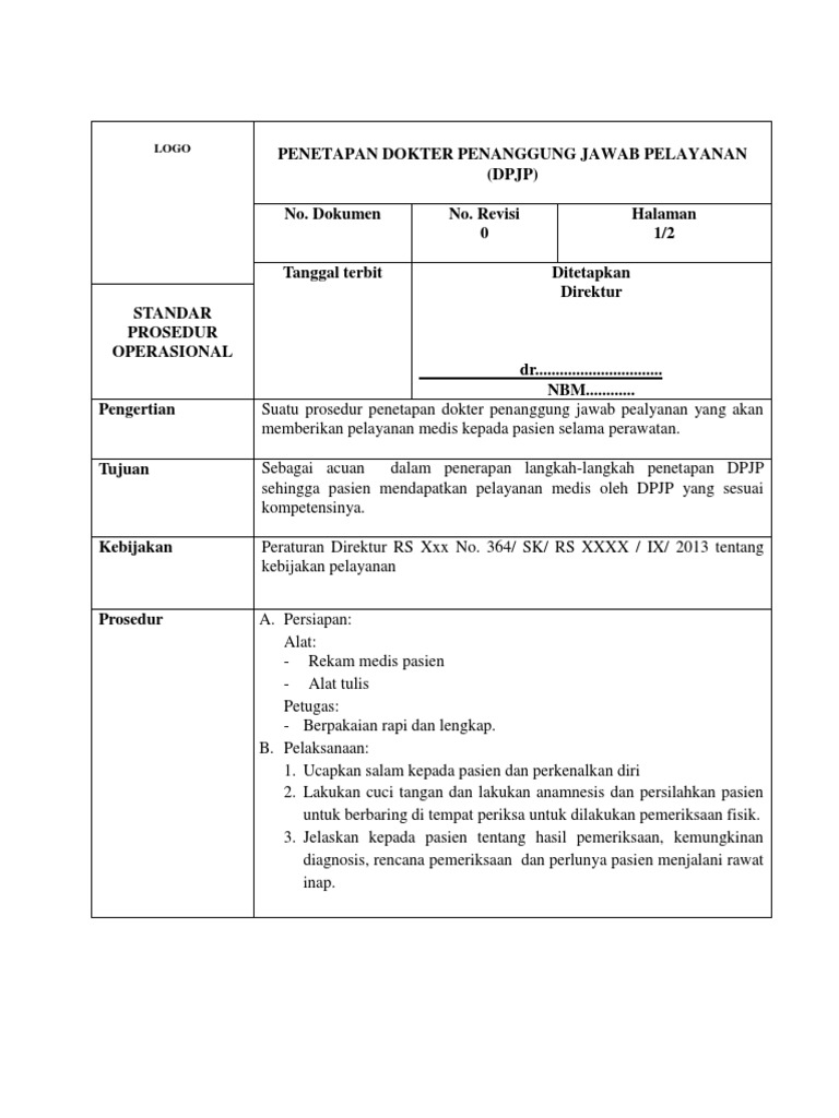 Spo, DPJP, Ijin Dokter, Raber, Jadwal, Penatalaksanaan Intensif | PDF