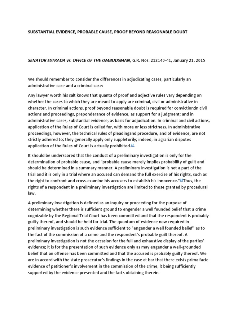 Substantial Evidence, Probable Cause, Proof Beyond Reasonable Doubt ...