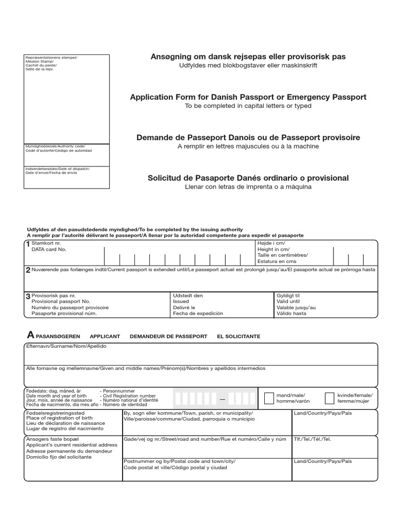 Application Form For Danish Passport or Emergency Passport | PDF ...