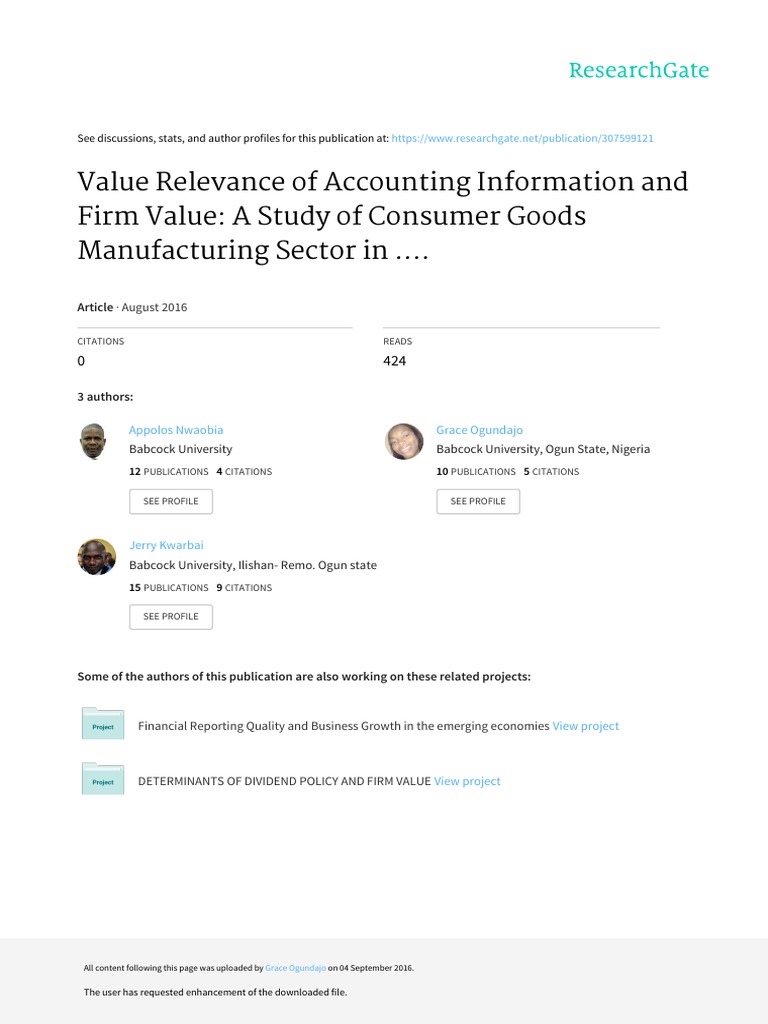 Value Relevance of Accounting Information and Firm Value | PDF ...