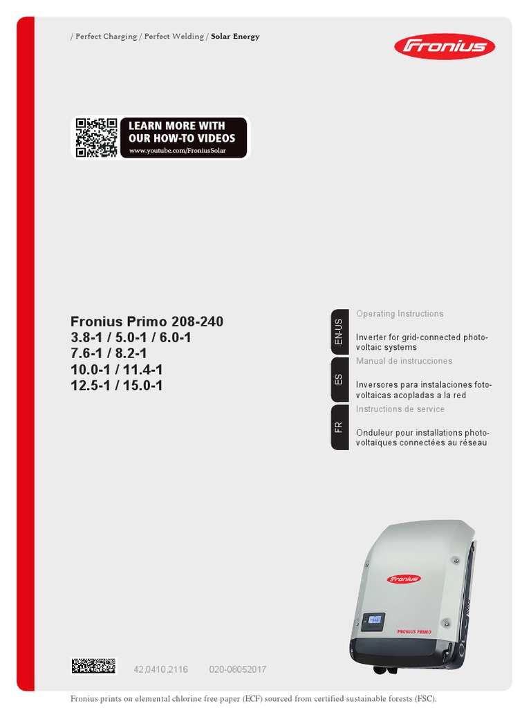 Manual de Instrucciones Fronius | PDF | Photovoltaic System | Power ...