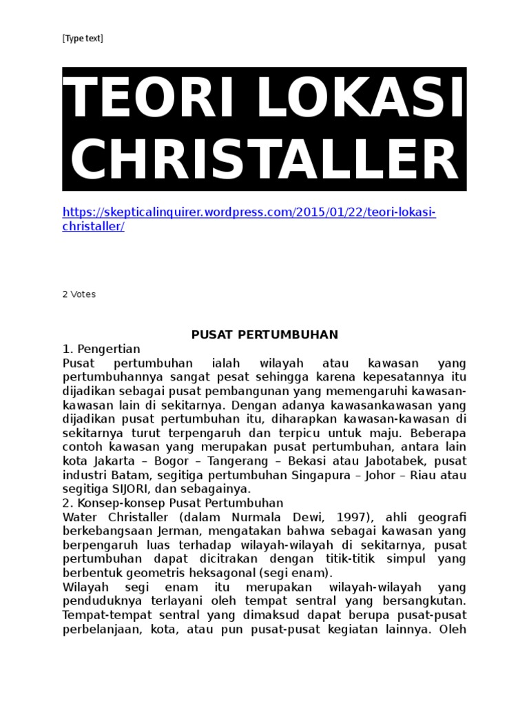Teori Tempat Sentral Christaller | PDF | Pengelolaan Keuangan & Uang ...