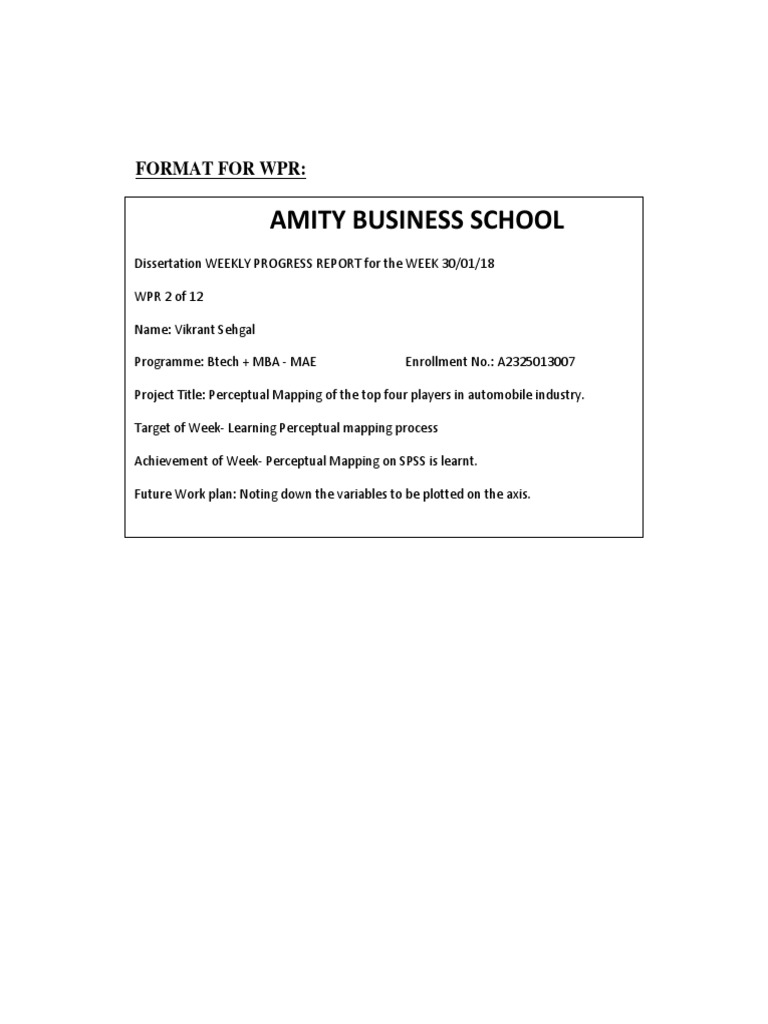 Amity Business School: Format For WPR | PDF
