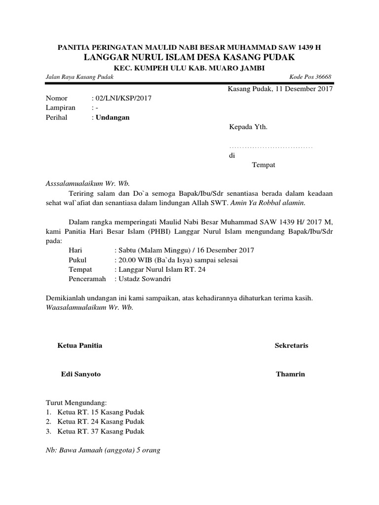 Surat Undangan PHBI | PDF