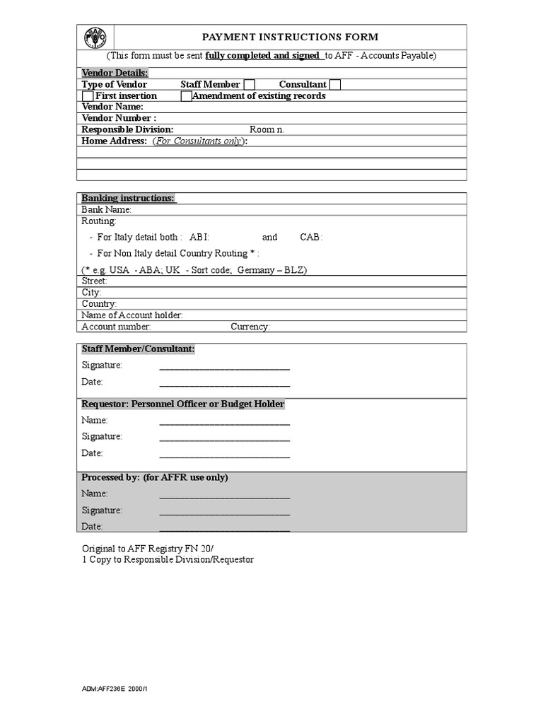 Payment Instructions Form Template | PDF | Financial Technology ...