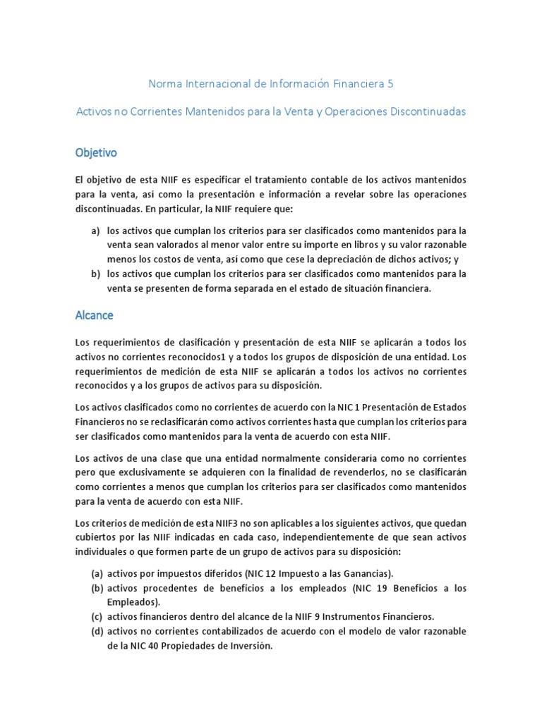 Niif 5 Resumen | PDF | normas internacionales de INFORMACION FINANCIERA ...