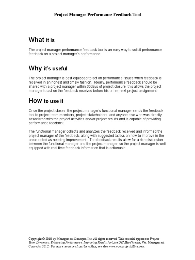 14 Project Manager Performance Feedback Tool | PDF | Feedback | Behavior