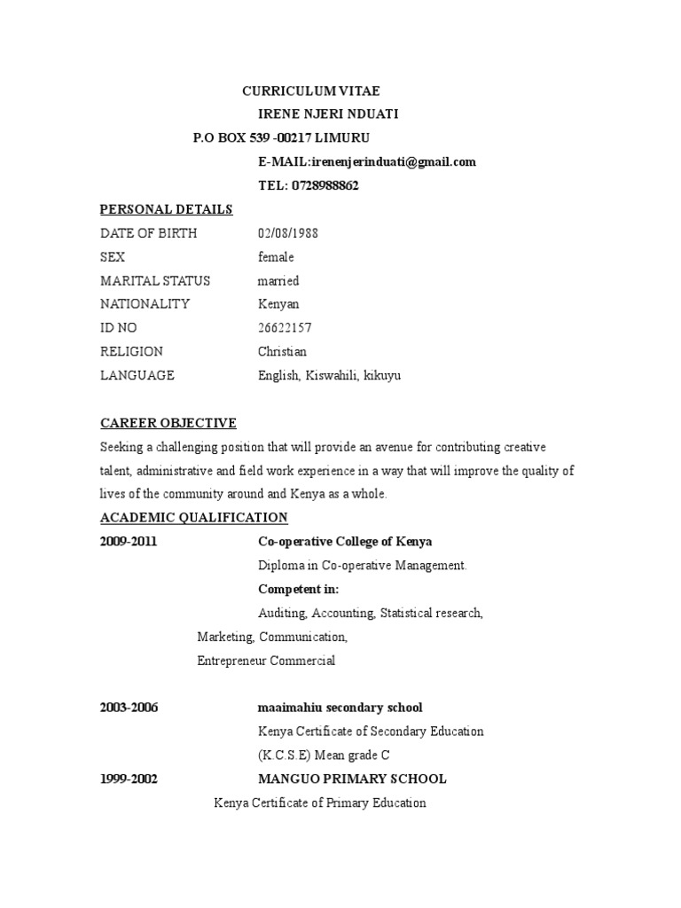 Irene CV-1 | PDF | Kenya | Change