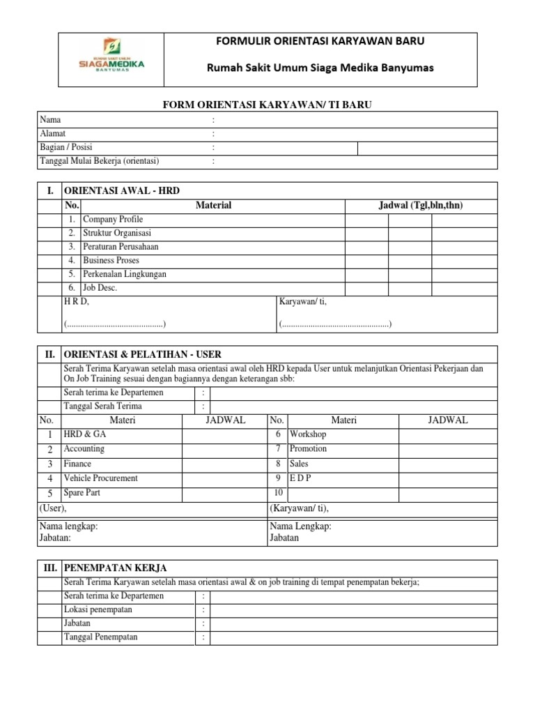 Formulir Orientasi Karyawan Baru | PDF