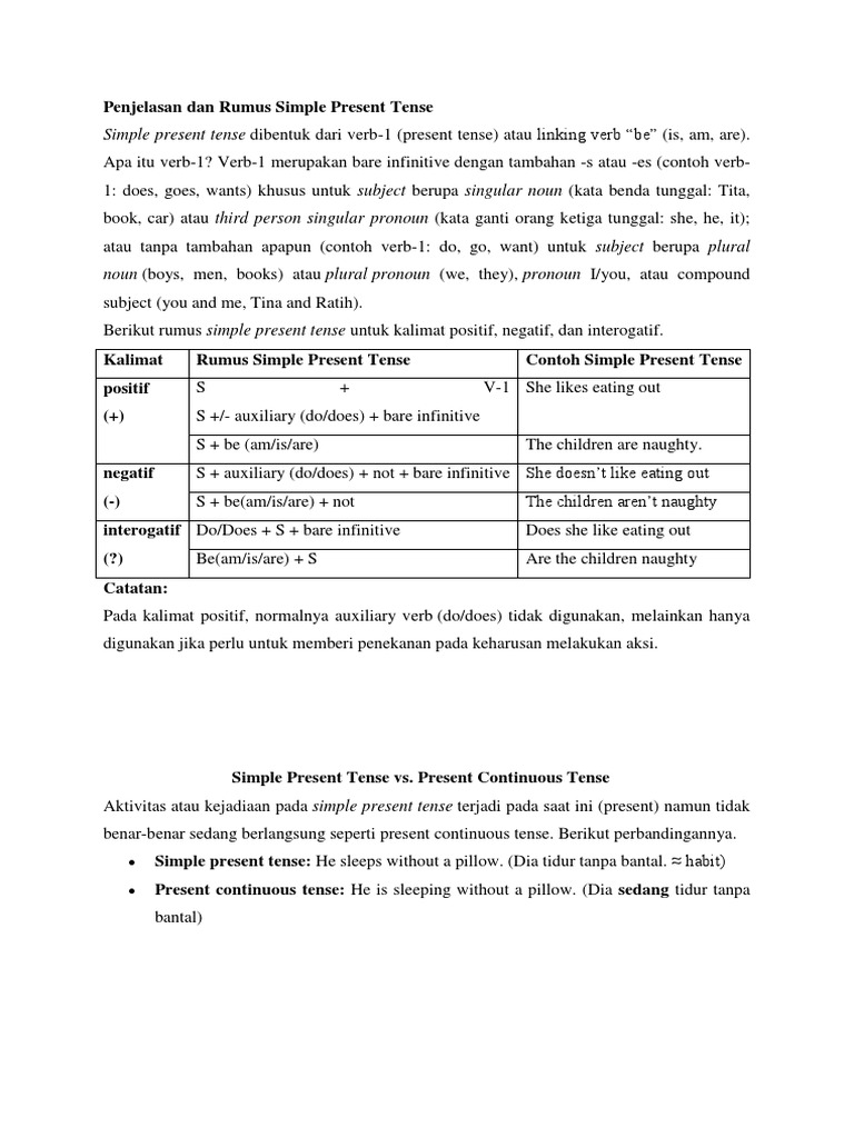 Penjelasan Dan Rumus Simple Present Tense | PDF
