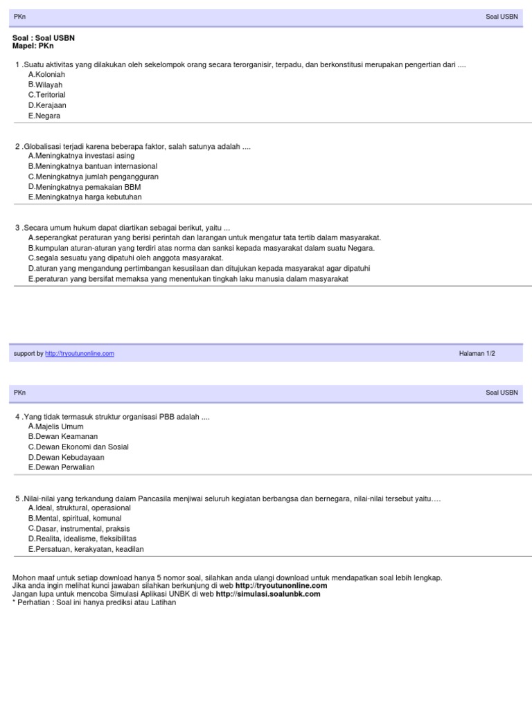 SOAL-Soal USBN PKN | PDF