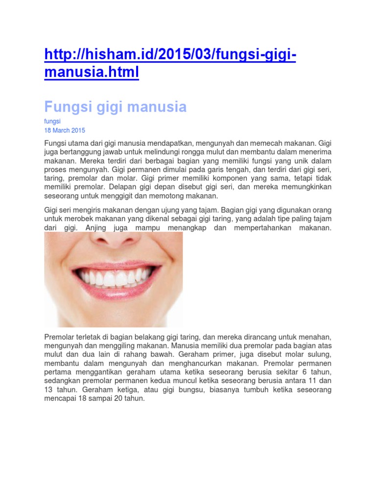 Fungsi Gigi Manusia dan Jenisnya | PDF | Kesehatan Holistik