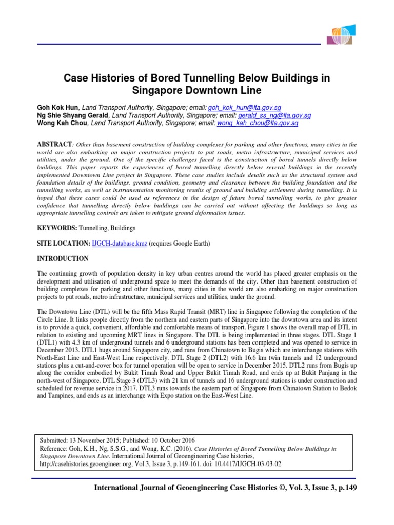 Case Histories of Bored Tunnelling Below Buildings in SIngapore ...