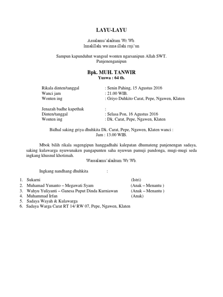 Contoh Surat Layu Layu | PDF