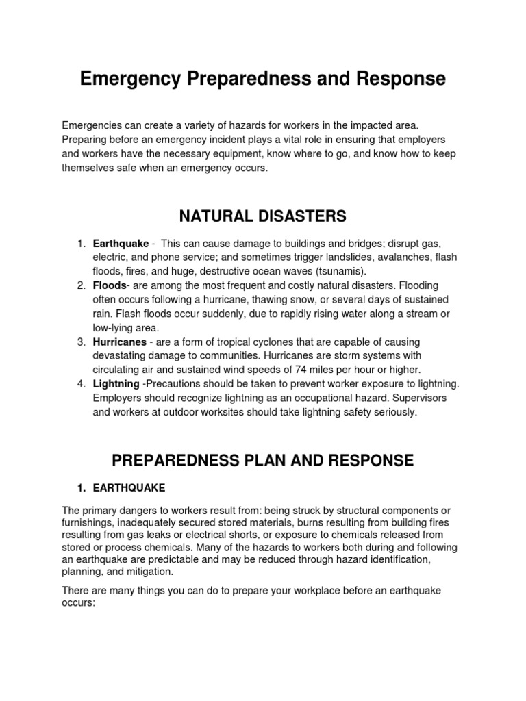 Emergency Preparedness and Response Written Report | Download Free PDF ...