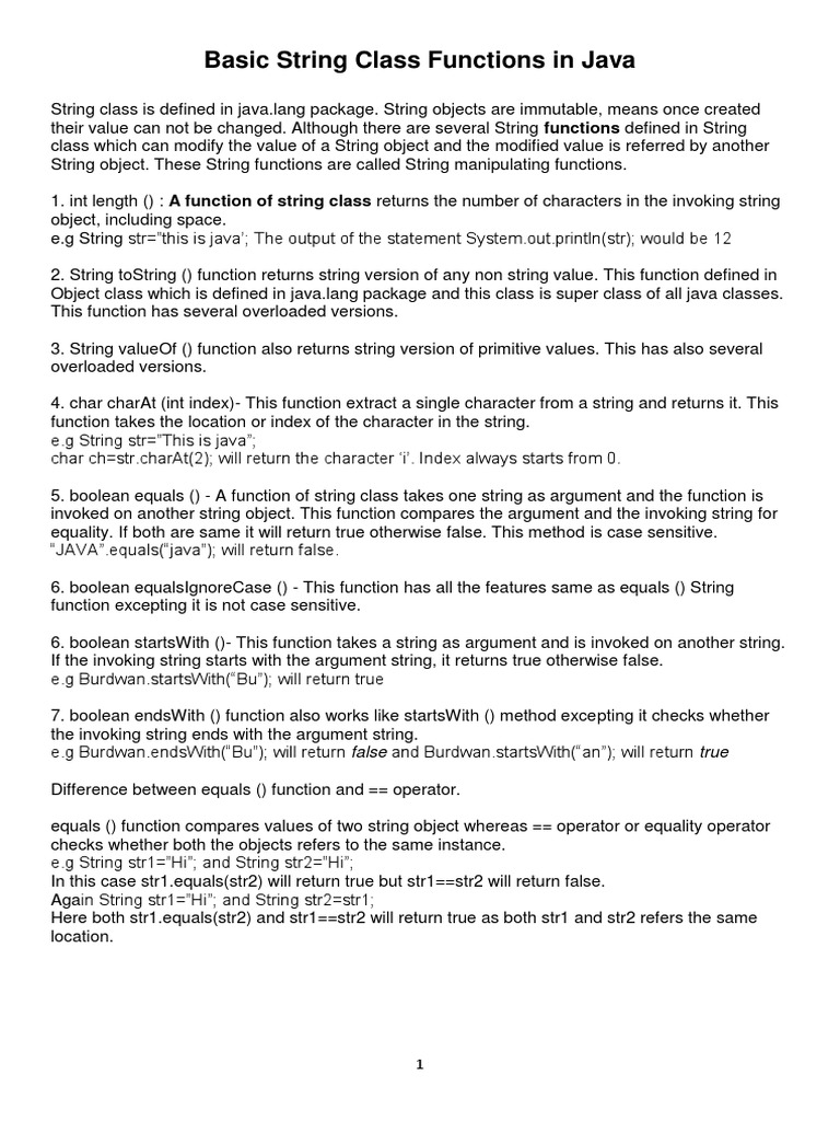 Basic String Class Functions in Java | PDF | Method (Computer ...