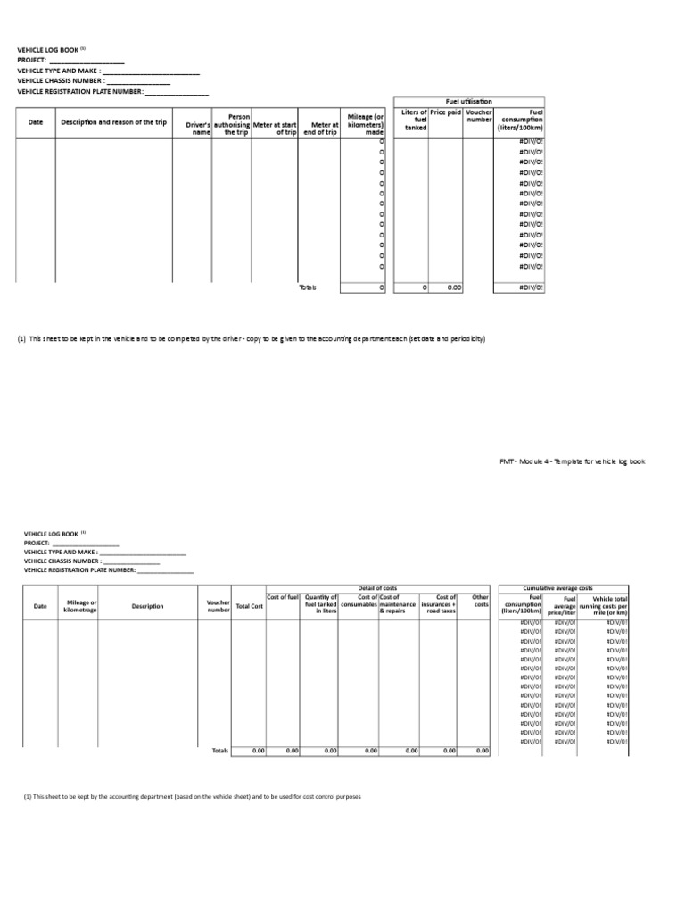 Vehicle Log Book Template Format | PDF | Fuel Economy In Automobiles ...