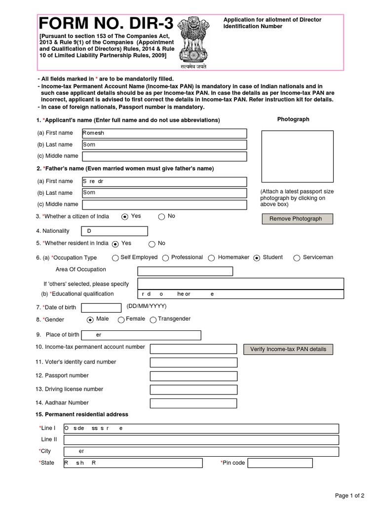 Form DIR-3 ReadOnly | PDF | Identity Document | Government And Personhood