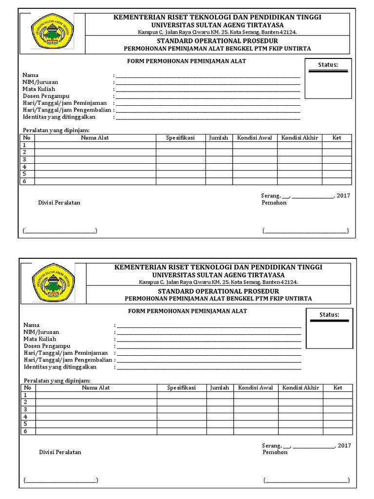 Form Peminjaman Alat | PDF