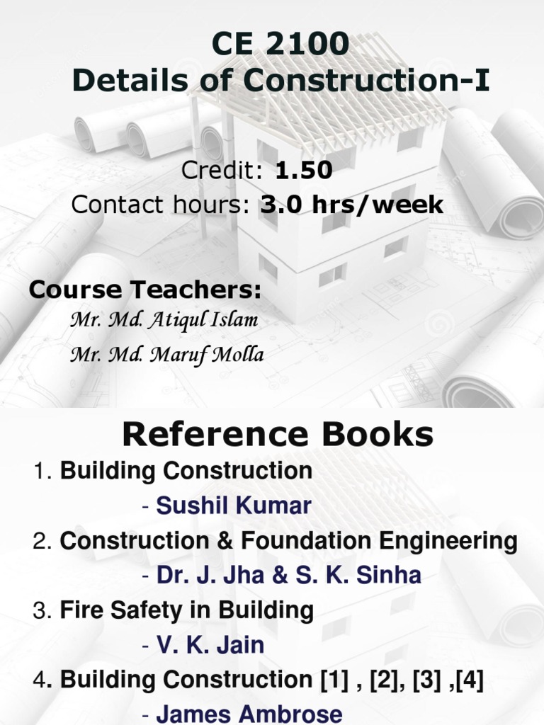 CE 2100 Details of Construction-I Syllabus | PDF | Building | Wall