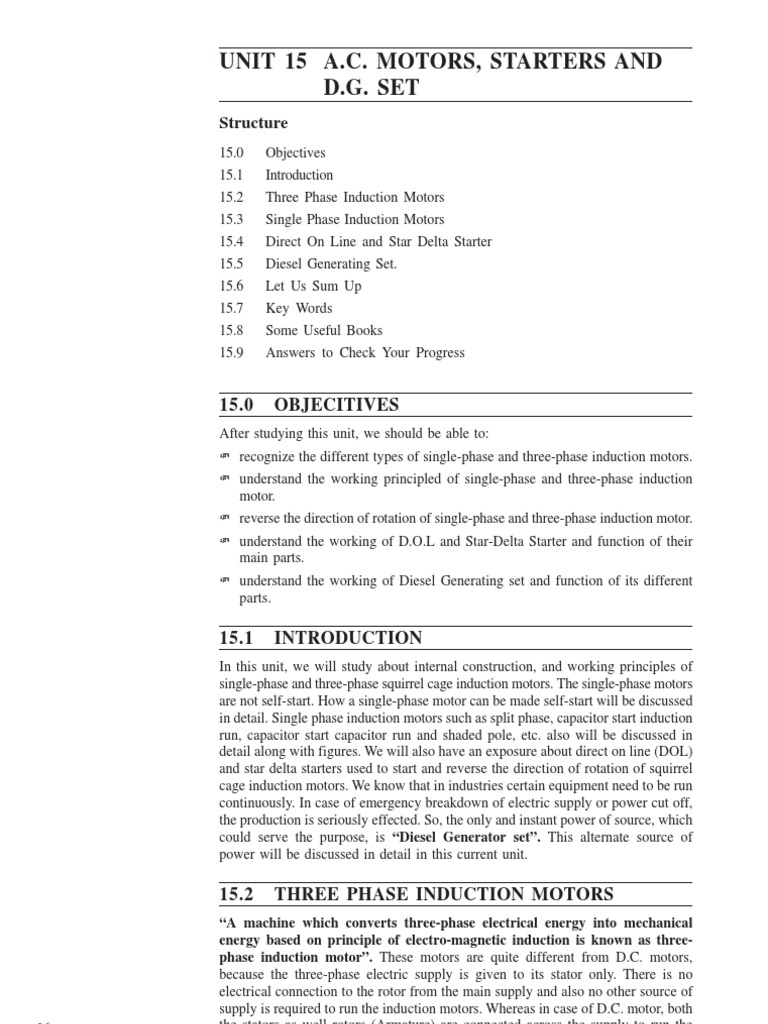 AC Motors, Starter, DG Set | PDF | Electric Motor | Internal Combustion ...